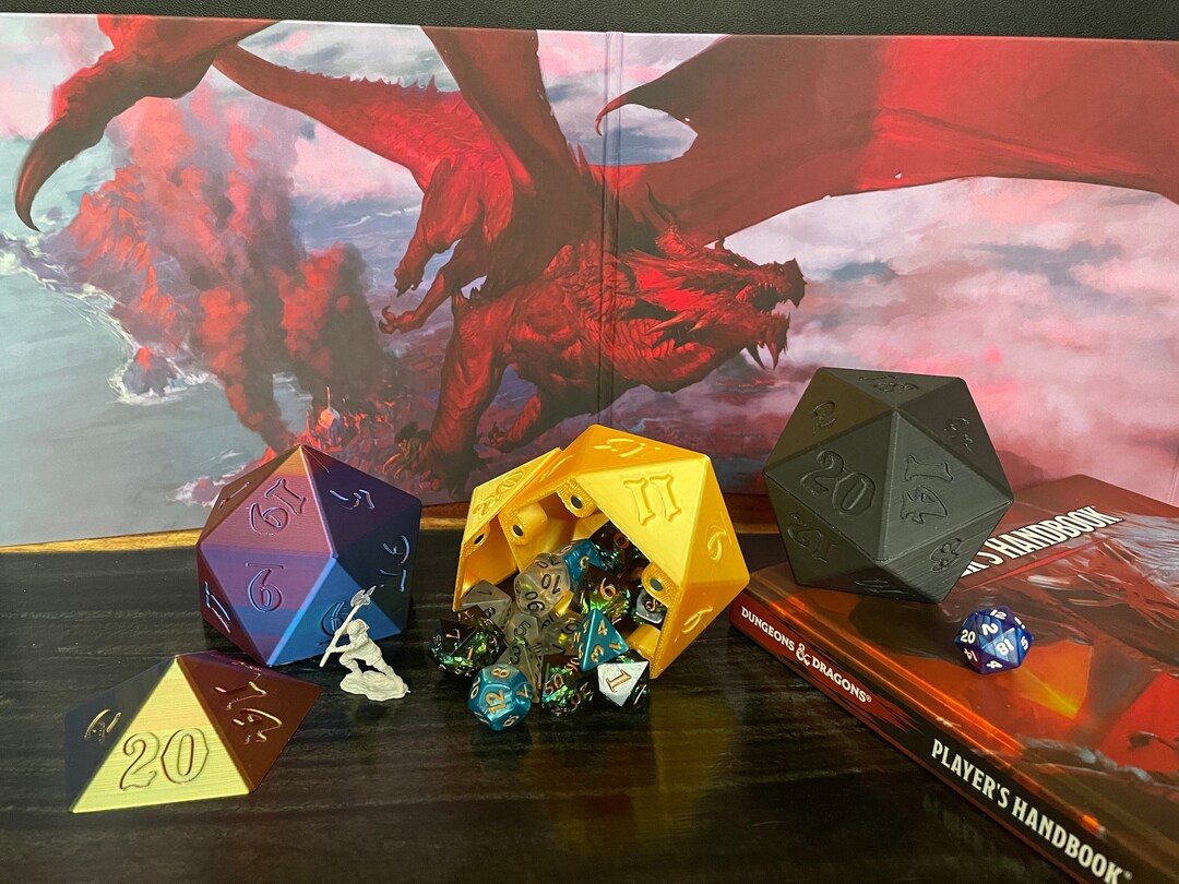 D&D Dice Box Unique Dnd D20 Dice Vault Magnetic Lid Table Top ...