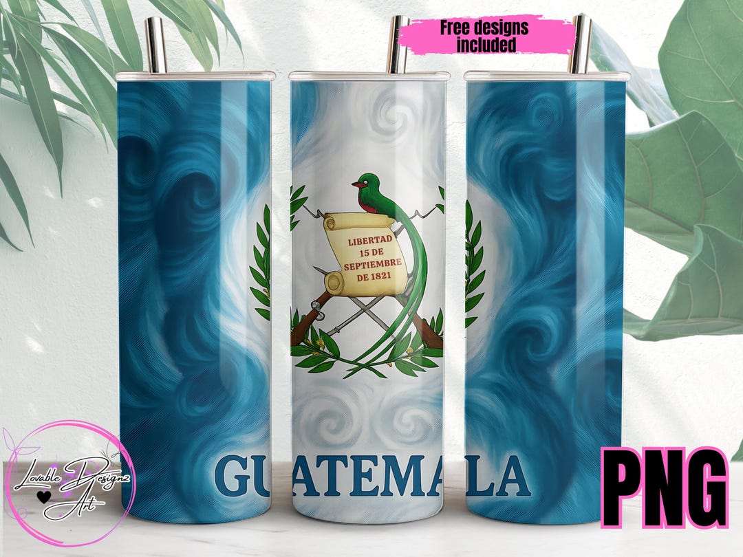 Guatemala Flag Tumbler PNG Wrap: El Quetzal Bird Design (digital ...