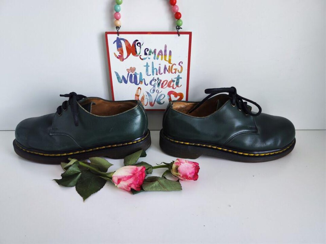 Dr Martens 1461 Vintage England 3 Eye Green Boots Metal Toe Double ...