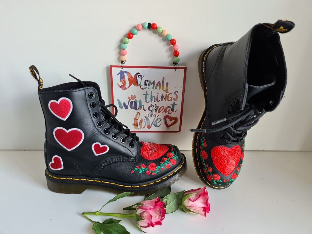 Dr Martens 1460 Pascal Hearts Sequin Black Red Ankle Boots UK 5 EU 38 US7 - Etsy
