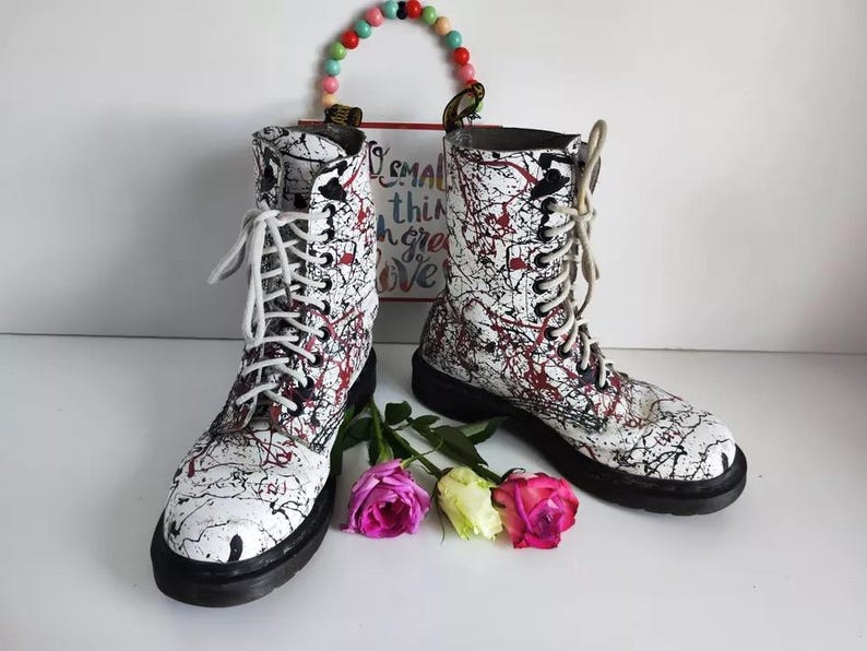 Dr Martens 1490 Colour Paint Splatter White Red Color Boots Splash 10 ...