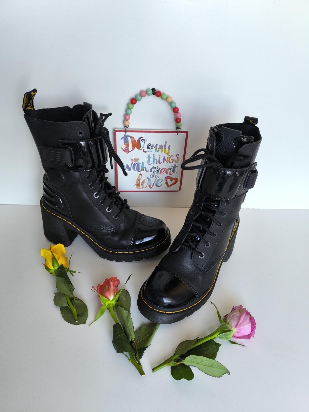Dr Martens Gaya 10 Eye Black Leather Chunky Heel Platform Boots UK6 ...