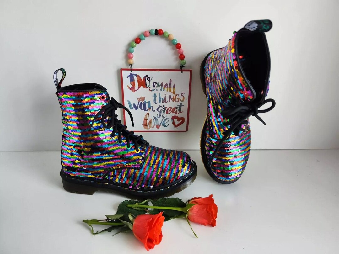 New Dr Martens 1460 8 Hole Pascal Sequin Seqn Rainbow Ankle Boots UK5 EU 38 US7 - Etsy