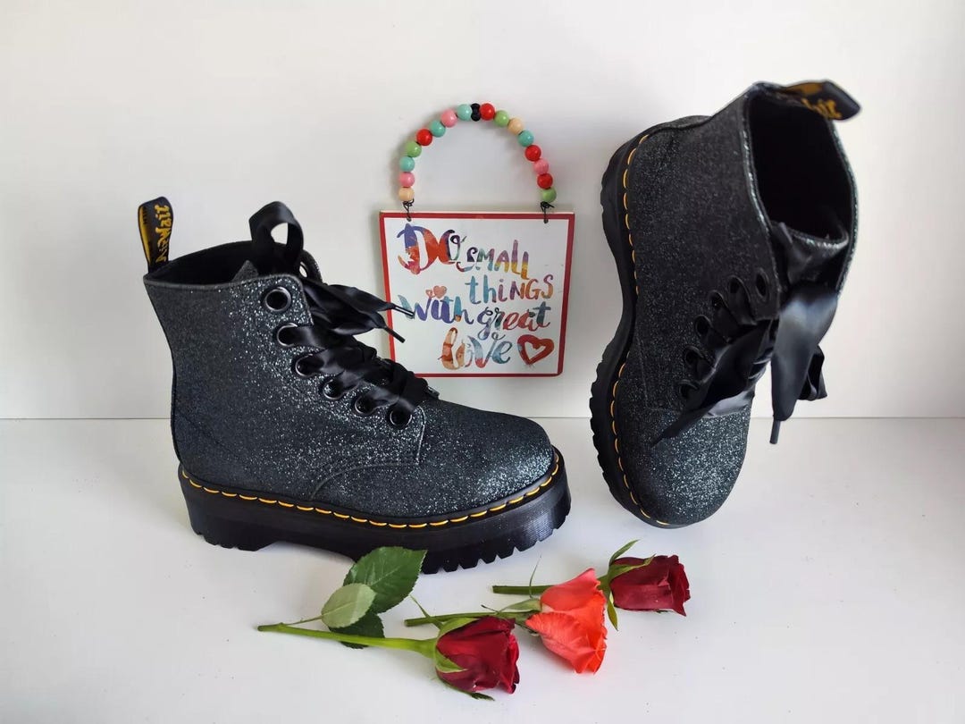 Dr Martens Molly Jadon Glitter Chunky Platform Green Quad Sole Boots ...