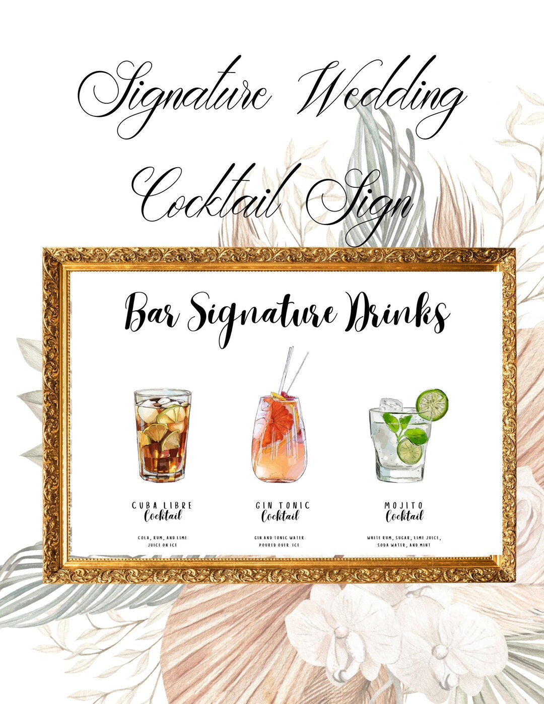 Cocktails Wedding Sign, Signature Wedding Cocktails, Template With Top ...