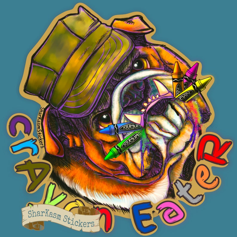 OD Green Crayon Eater Sticker Bulldog US MC Veteran Marine Corps ...