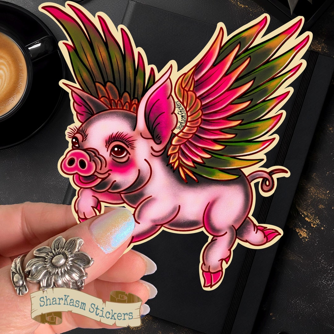 Flying Pig Sticker: American Traditional Tattoo Flash Style - Etsy