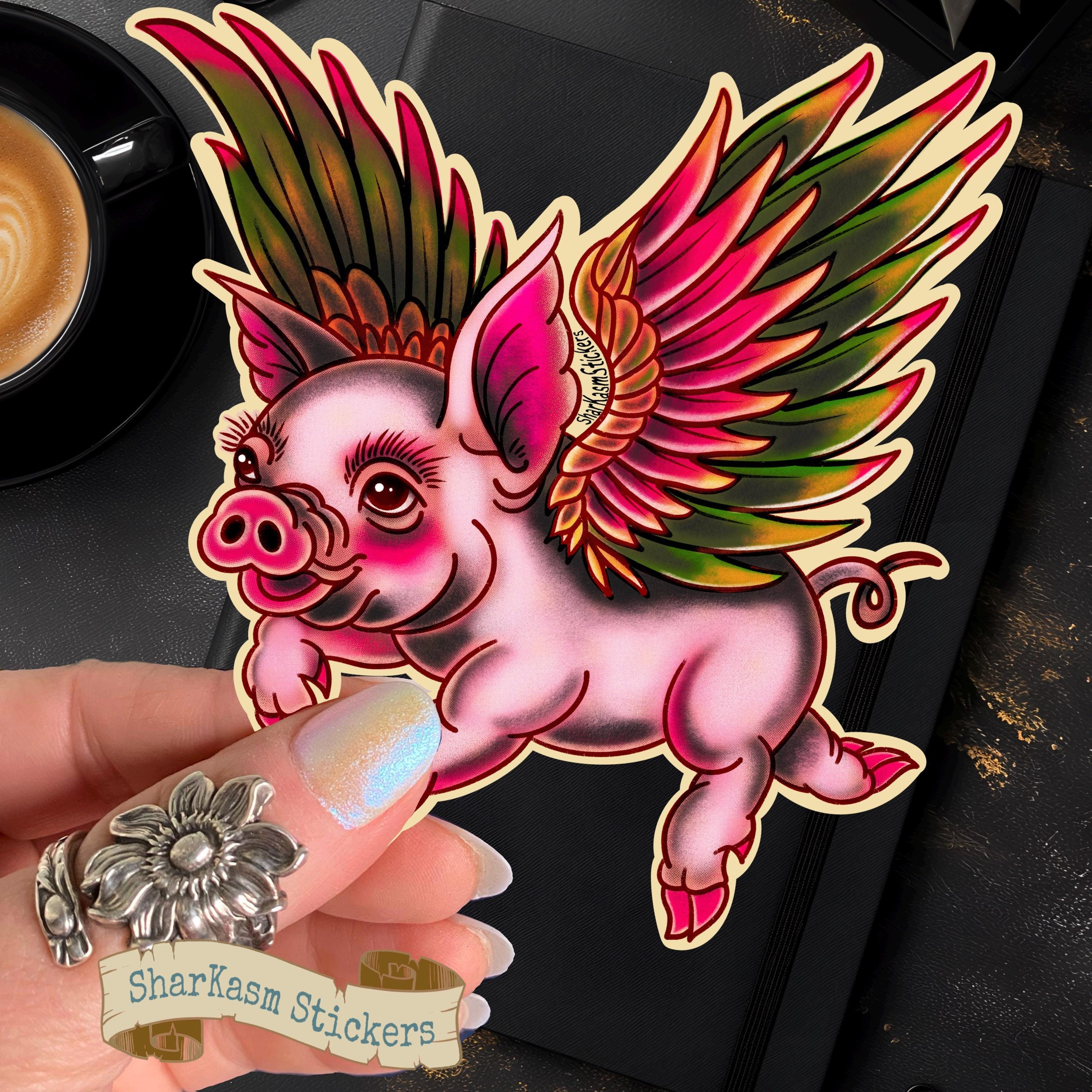 Flying Pig Tattoo Design