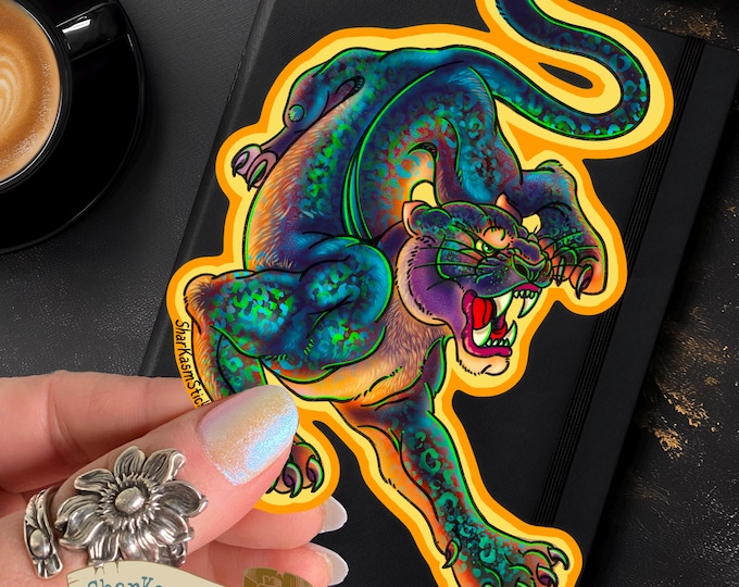 Panther Sticker, Neo-traditional Tattoo Panther Sticker, Boho Panther ...