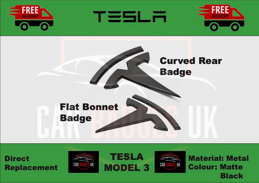 Tesla Model 3 MATTE BLACK Badges Emblem Front & Rear Metal Direct ...