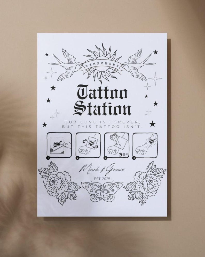 Wedding Tattoo Station Sign, Temporary Tattoo Sign, Canva Customizable ...