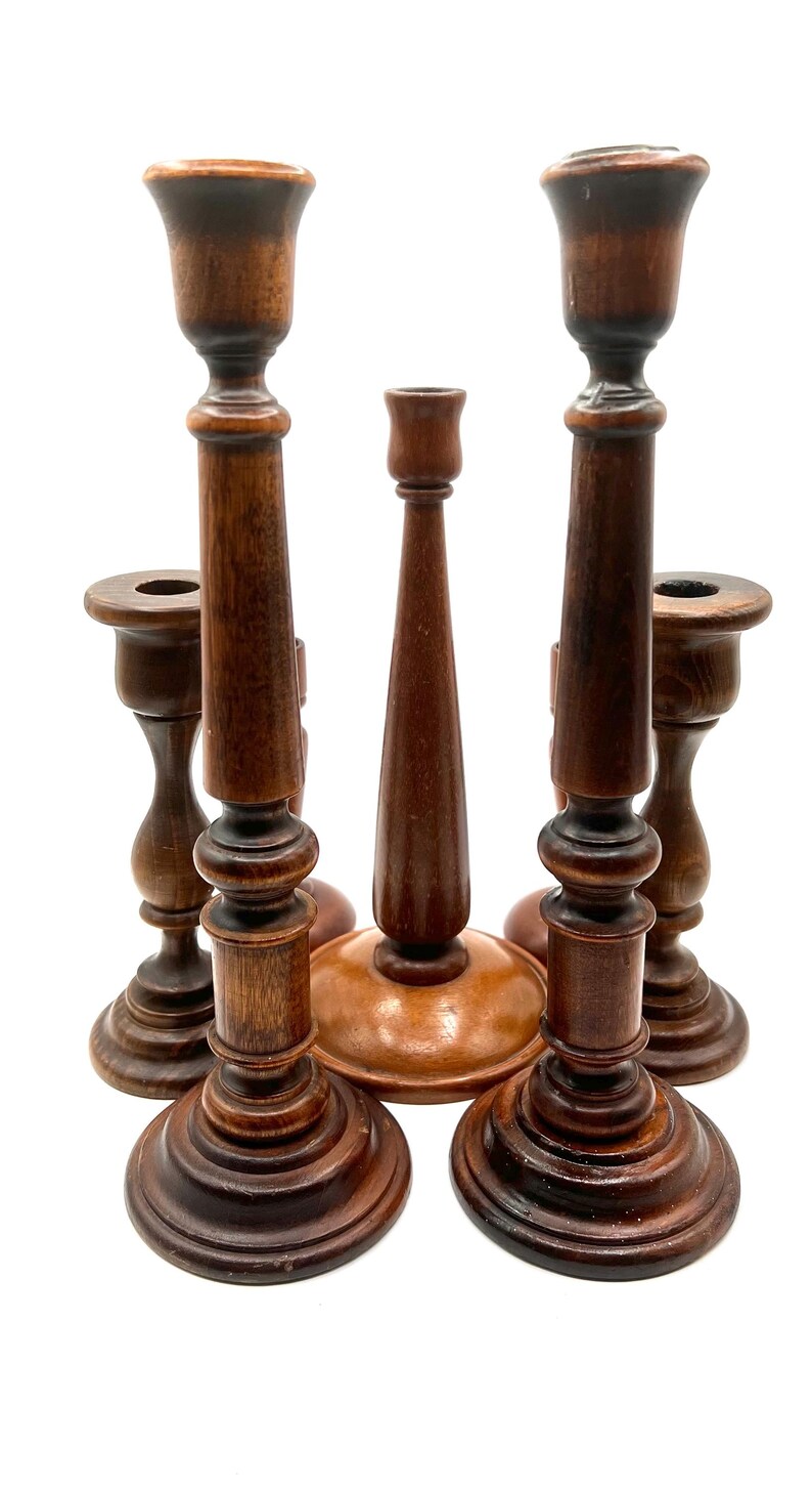 Vintage Wood Candlestick Assortment Set 7 - Etsy