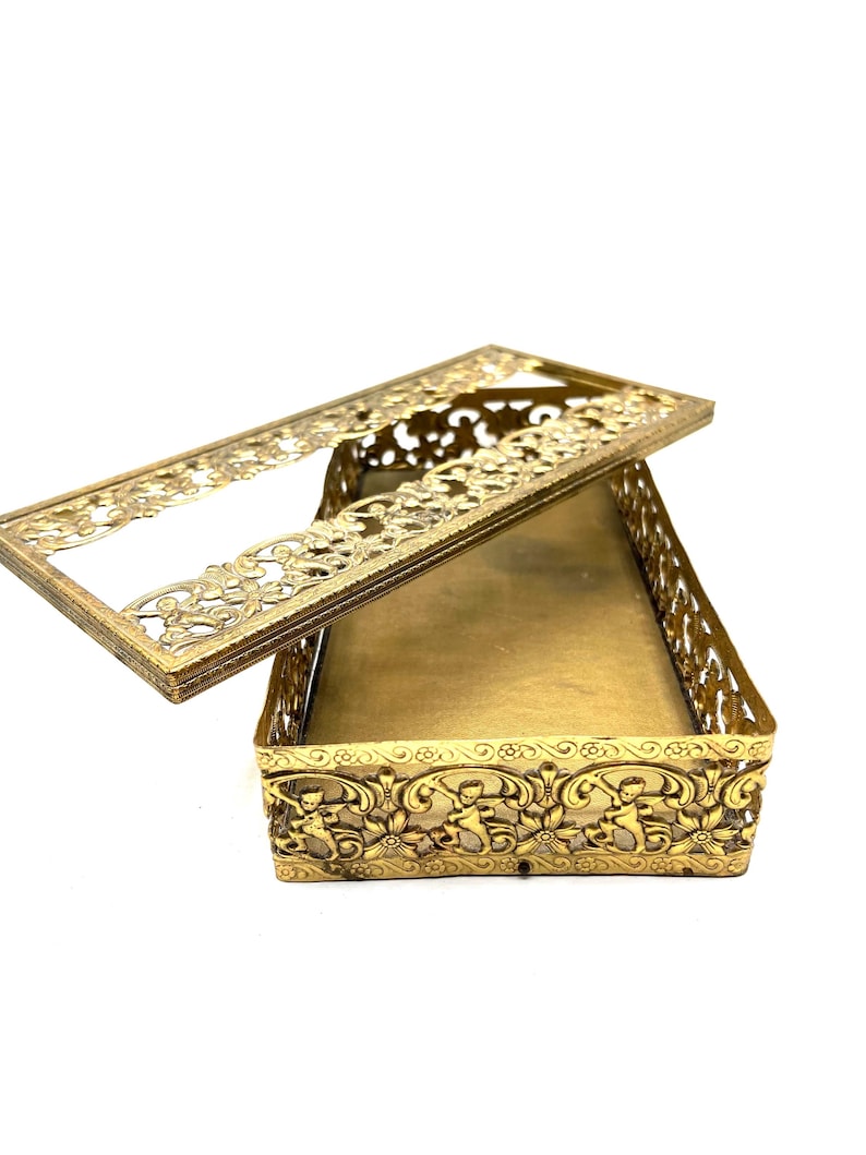 Vintage Tissue Box Cover Gold Metal Filigree Hollywood Regency / Home ...