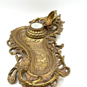 Vintage Large Brass Ornate Victorian Inkwell With Porcelain Insert - Etsy