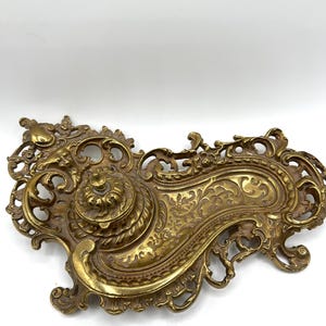 Vintage Large Brass Ornate Victorian Inkwell With Porcelain Insert - Etsy