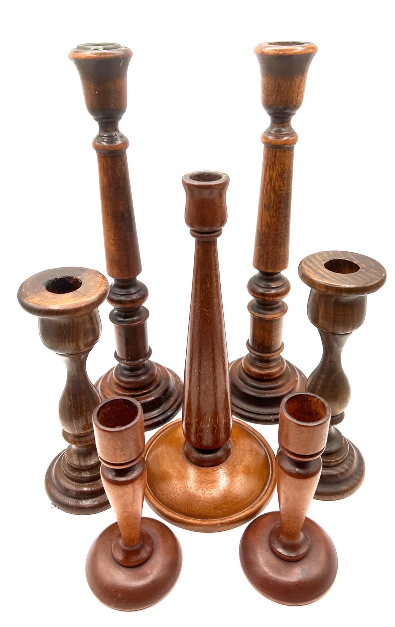 Vintage Wood Candlestick Assortment Set 7 - Etsy
