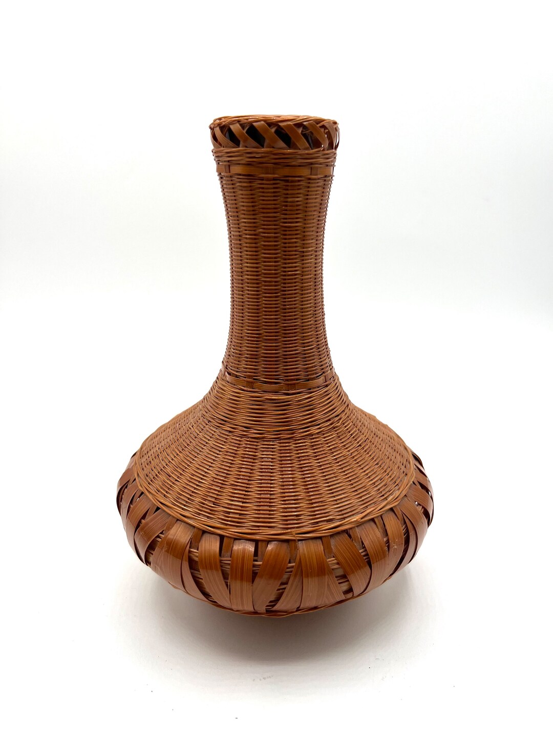 Vintage Folk Art Artisan Made Basket Wicker Rattan Wrapped Ceramic Jug ...