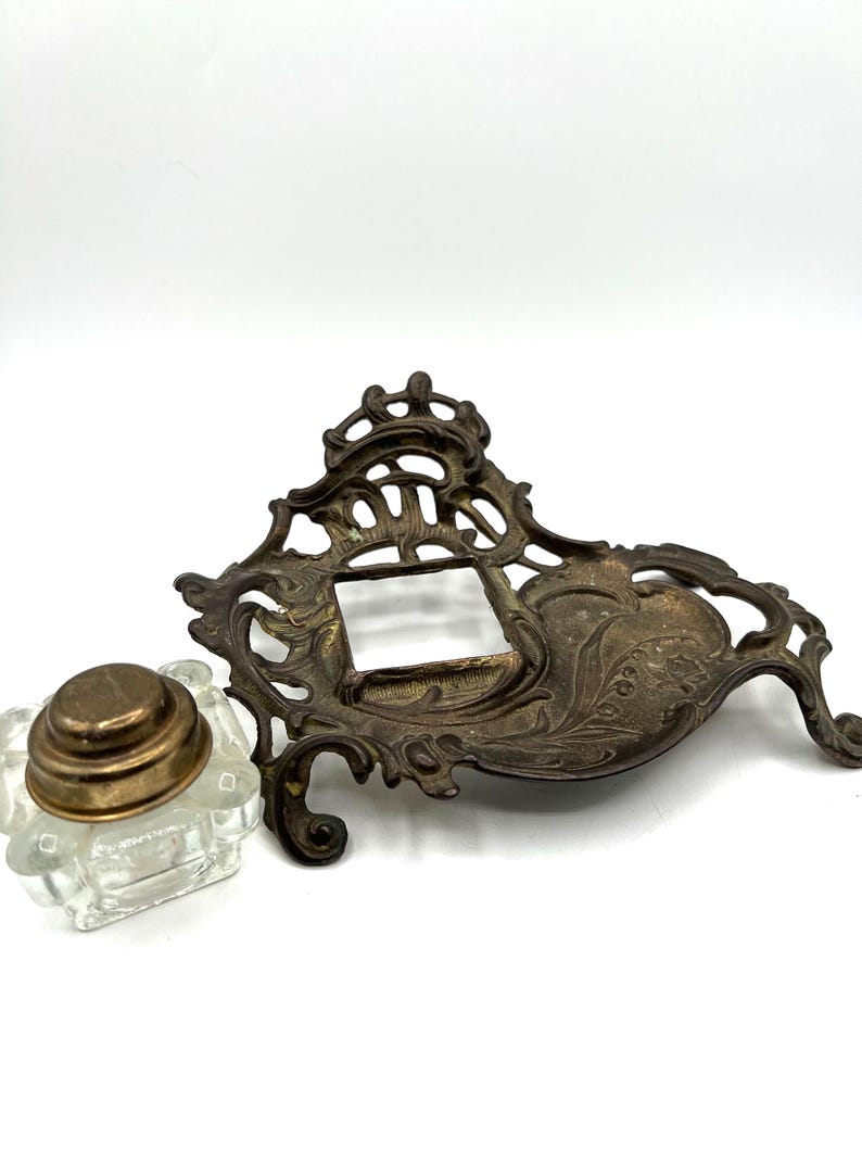 Vintage Brass Ornate Victorian Inkwell With Removable Glass Insert - Etsy