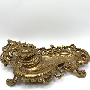 Vintage Large Brass Ornate Victorian Inkwell With Porcelain Insert - Etsy