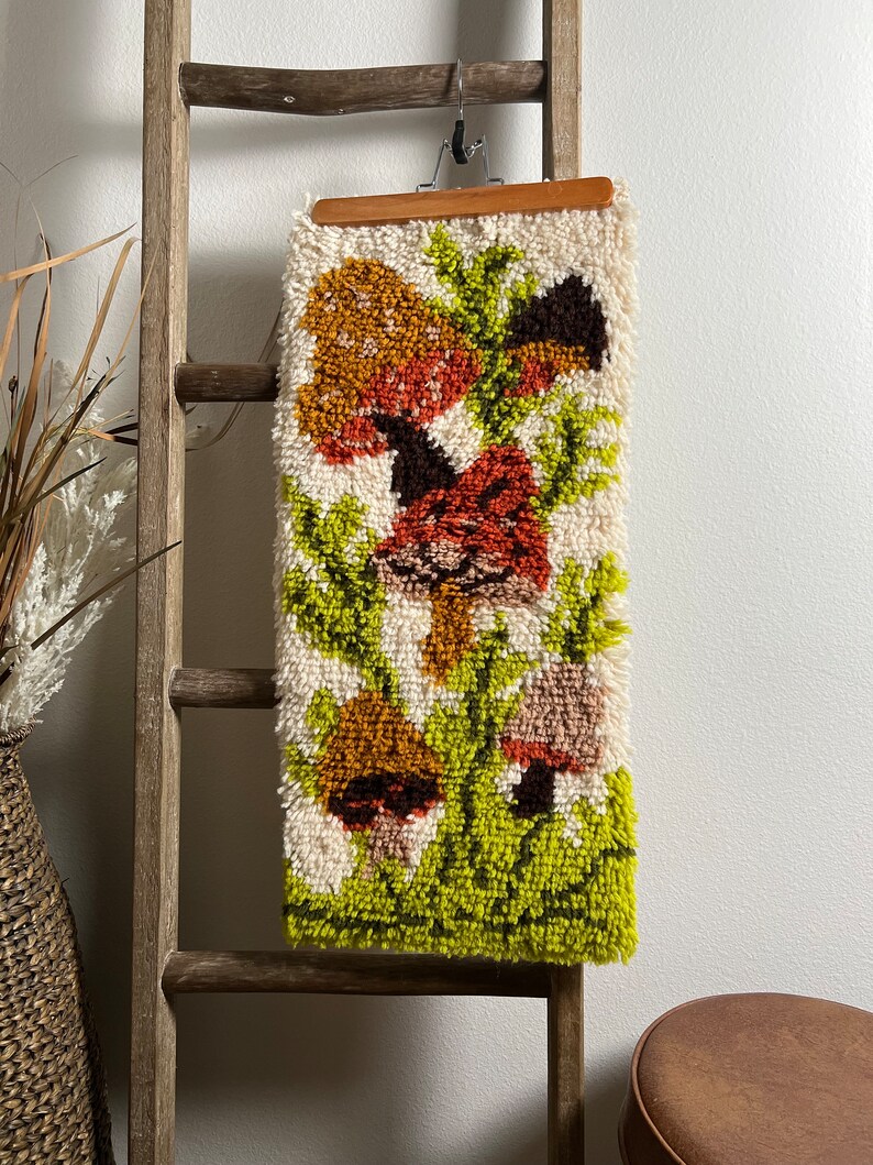 70s Vintage Mushroom Latch Hook Rug Wall Hanging - Etsy