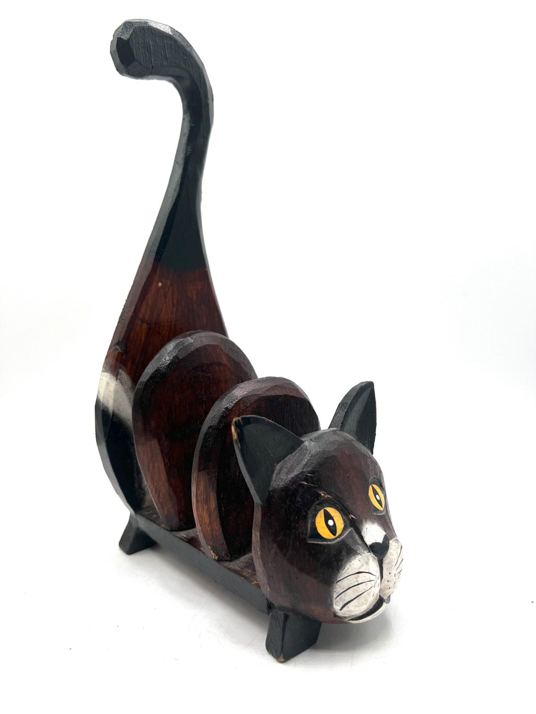Vintage Carved Wooden Cat Letter Rack, Cat Serviette Holder, Desk Tidy ...