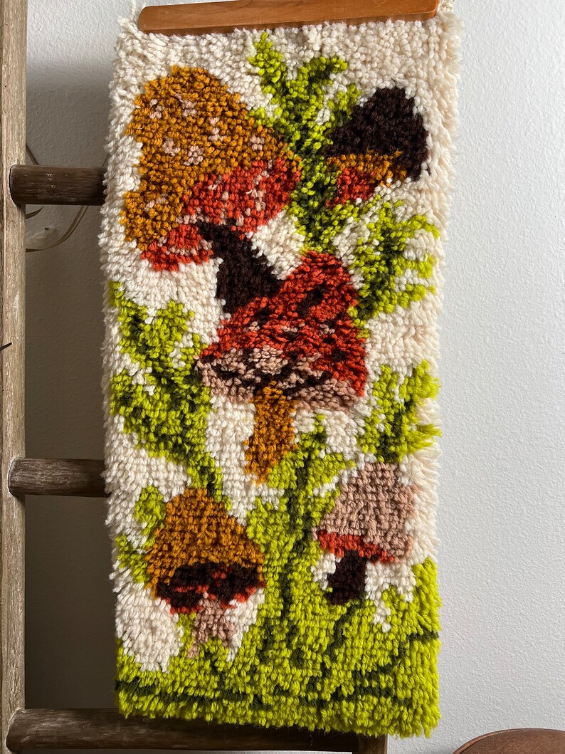 70s Vintage Mushroom Latch Hook Rug Wall Hanging - Etsy