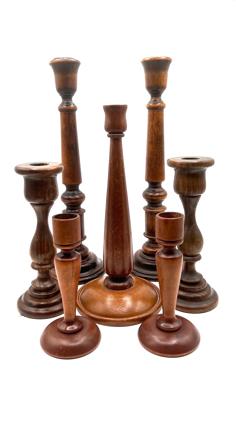 Vintage Wood Candlestick Assortment Set 7 - Etsy