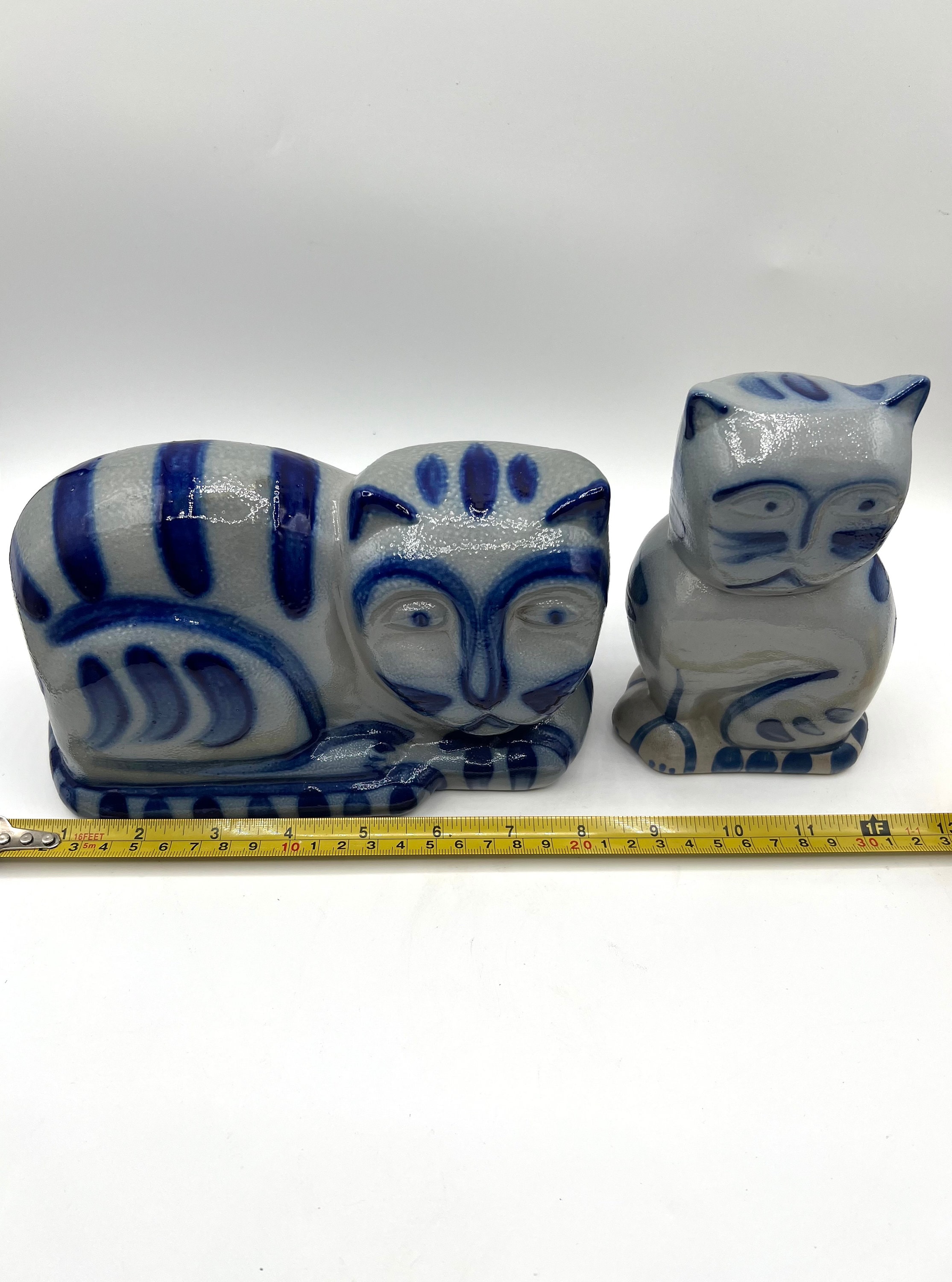 Vintage Eldreth Salt Glaze Pottery Lying Blue Cat Figure Set - Etsy