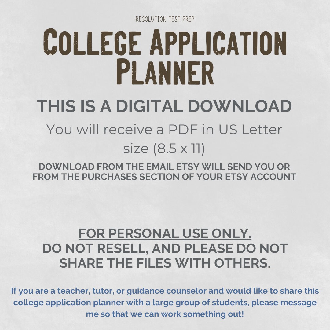 College Application Planner - Printable University Admissions Tracker ...