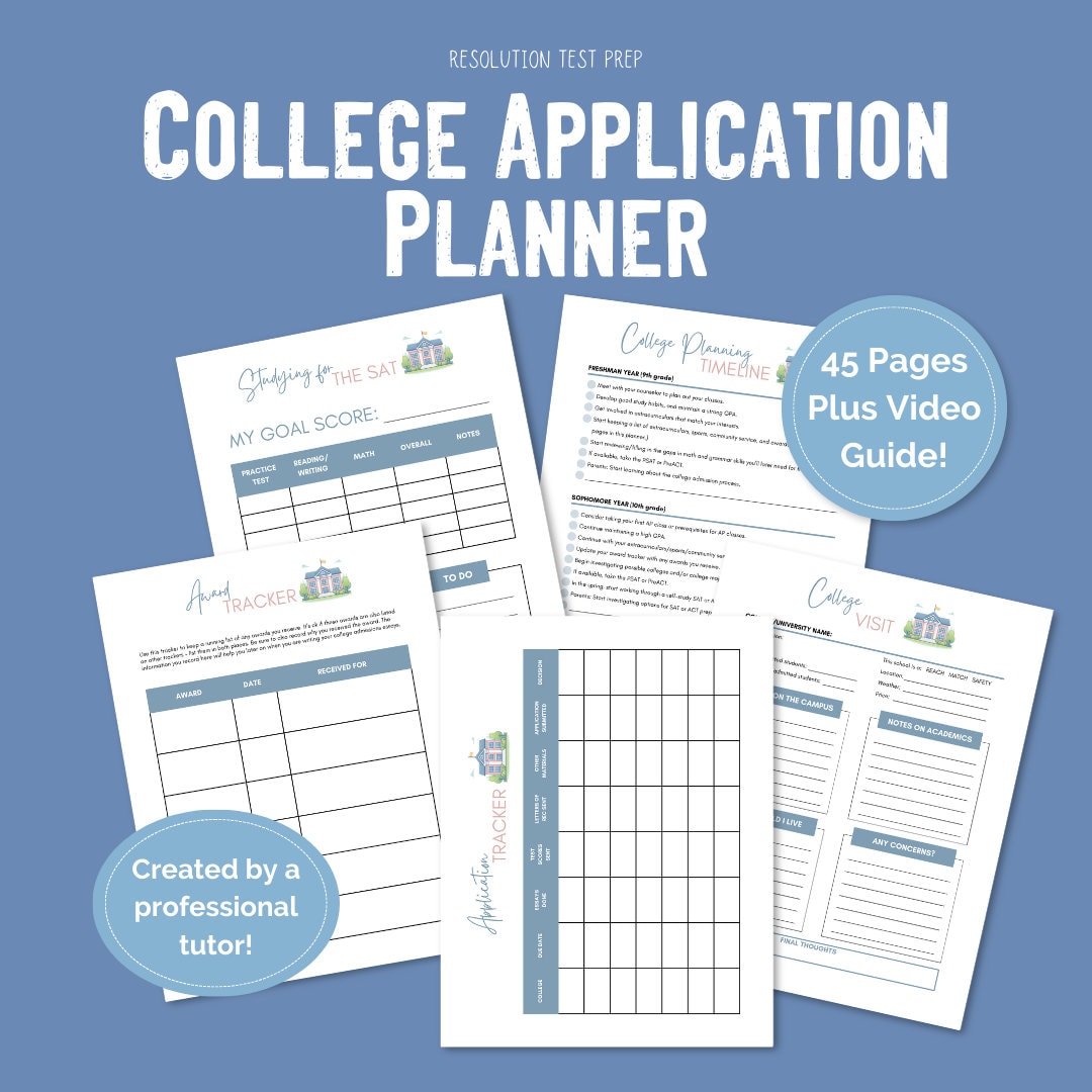 College Application Planner - Printable University Admissions Tracker for High School Students ...