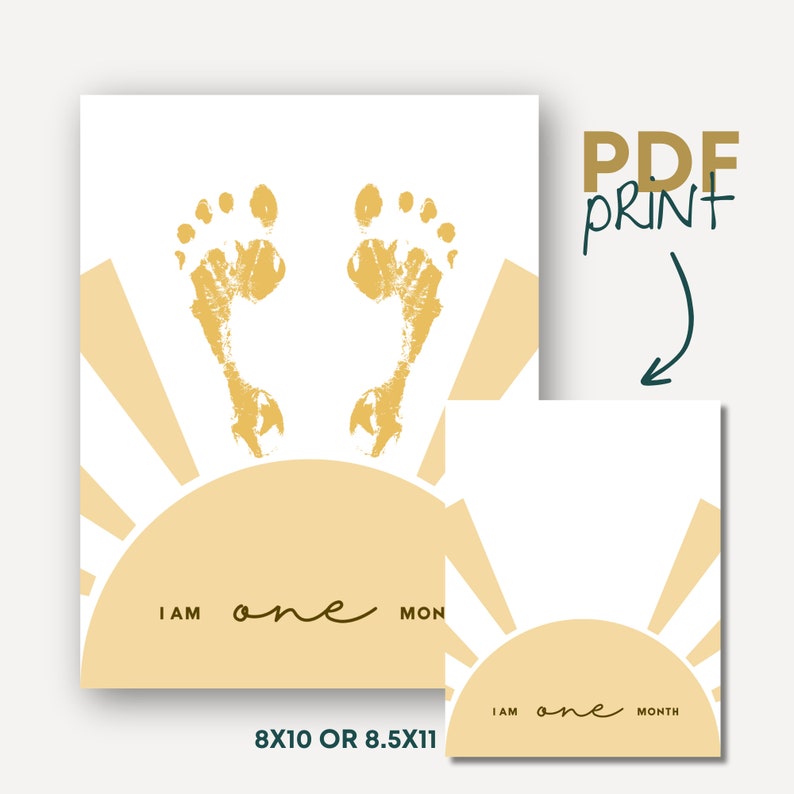 Milestone Footprint Art, Sun Baby Footprint Painting, Monthly Footprint ...