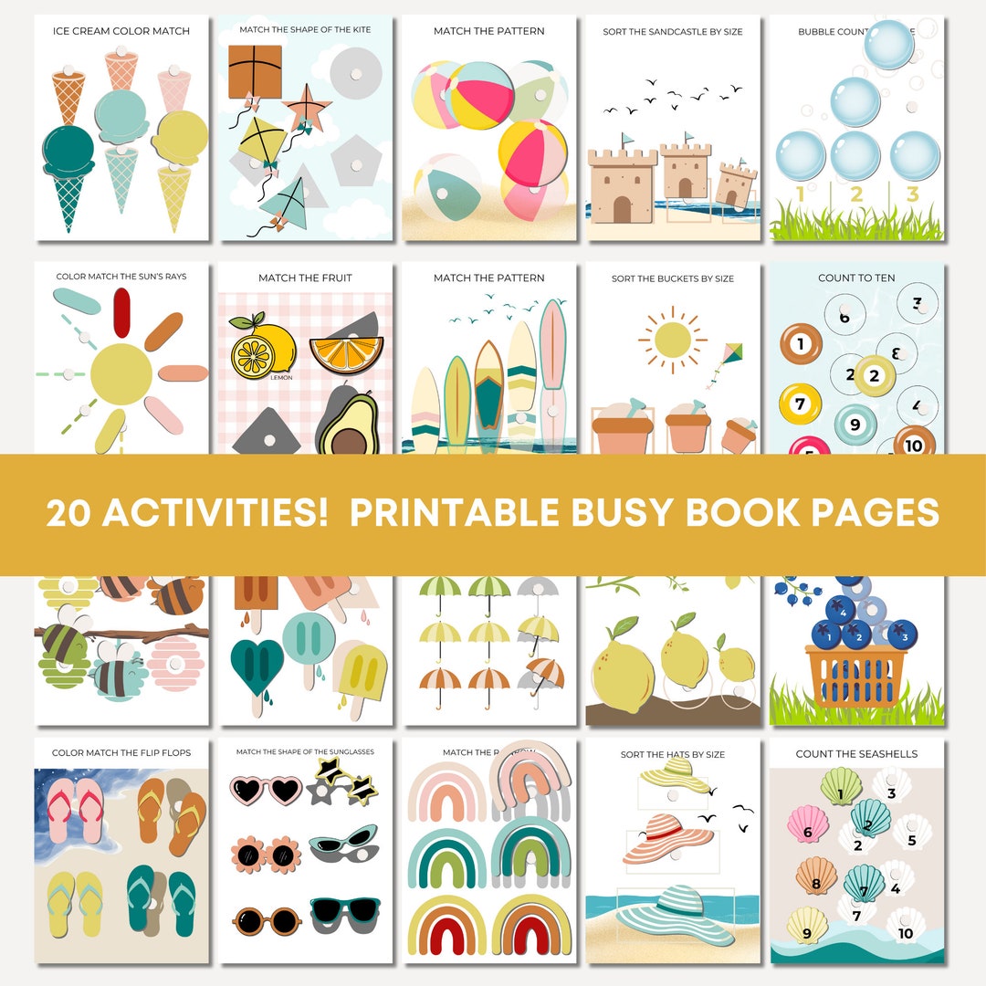 20 Printable Busy Binder Pages for Toddlers, DIY Busy Book Prints, Pre ...