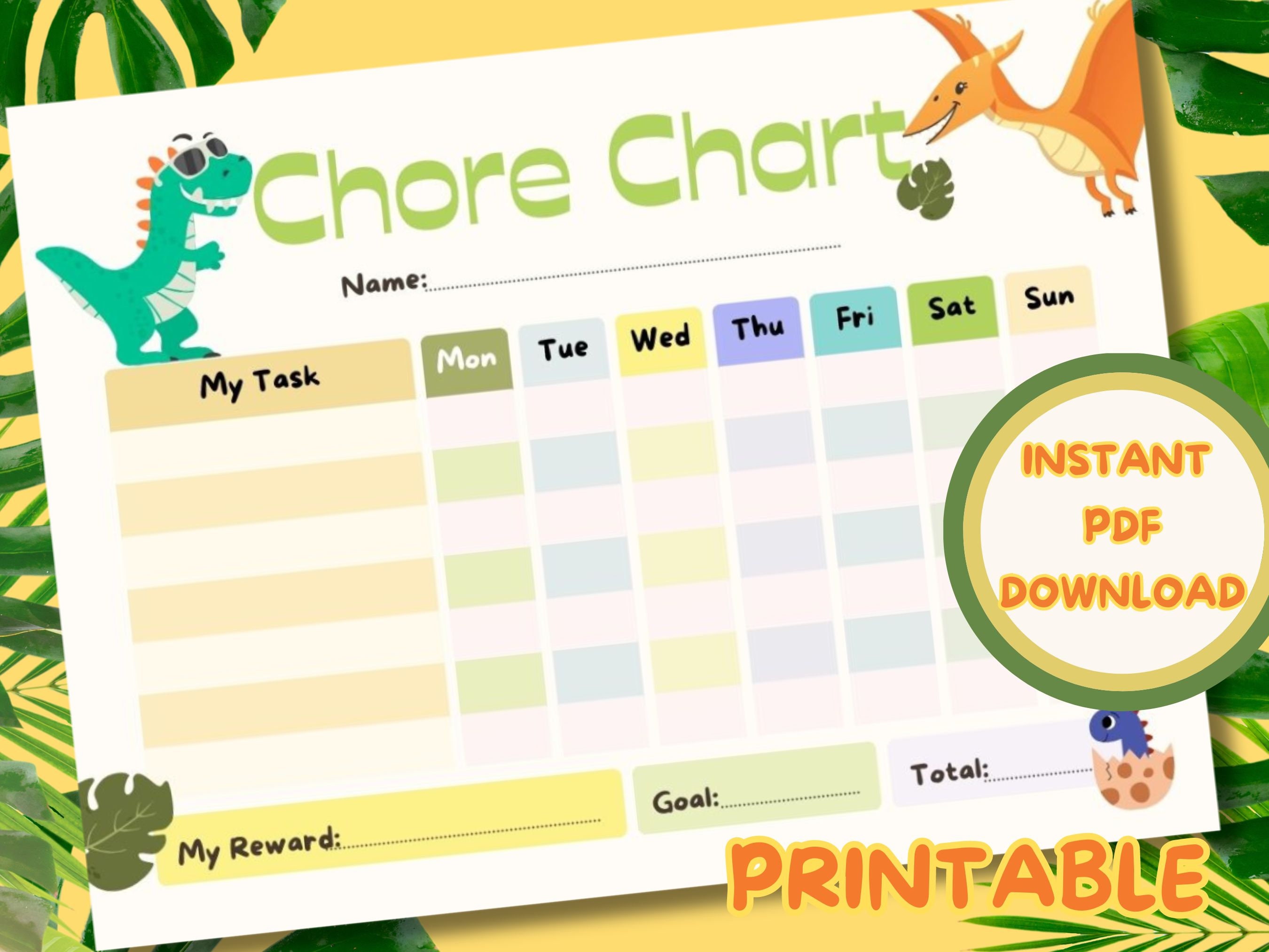 Printable Kids Dinosaur Chore Chart for Boys and Girls - Etsy