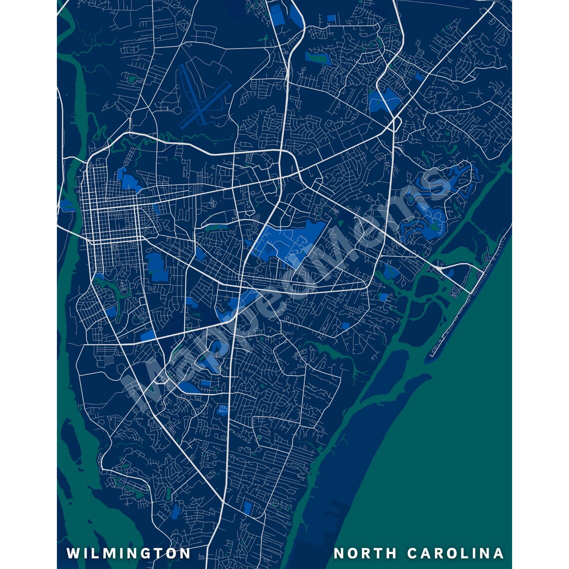 Wilmington NC Map Prints | 4 UNCW Map Posters | Wilmington North ...