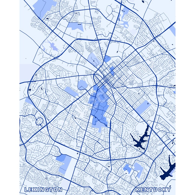 University of Kentucky Map Prints Blue and White 4 Lexington Kentucky ...