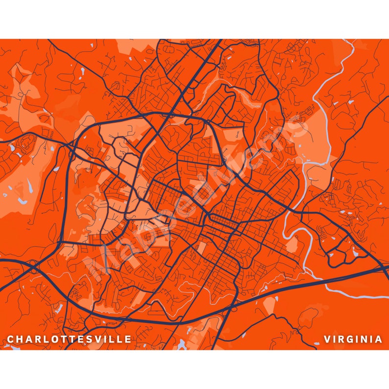 UVA Charlottesville Map Prints | Set of University of Virginia Map ...
