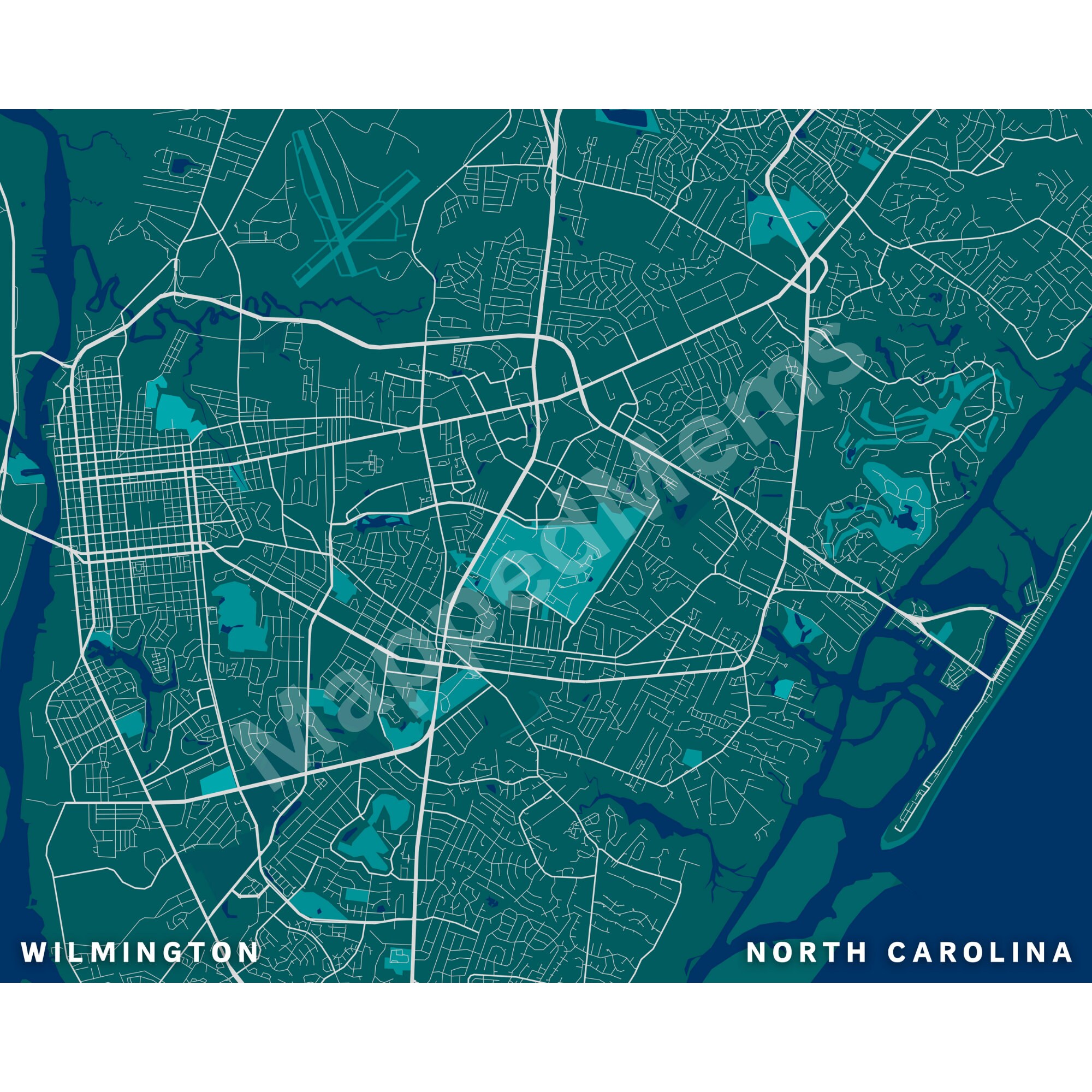 Wilmington NC Map Prints | 4 UNCW Map Posters | Wilmington North ...