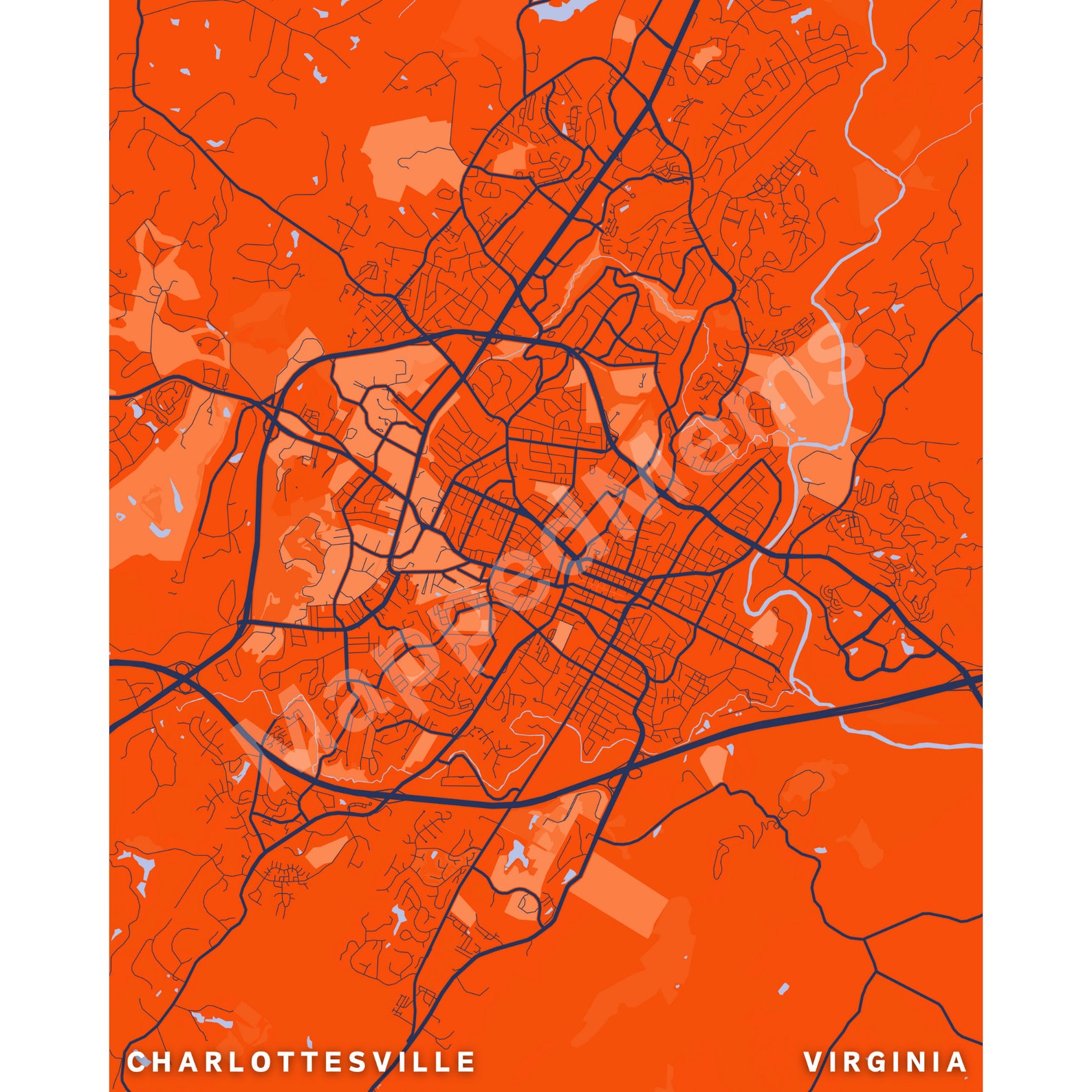 UVA Charlottesville Map Prints | Set of University of Virginia Map ...