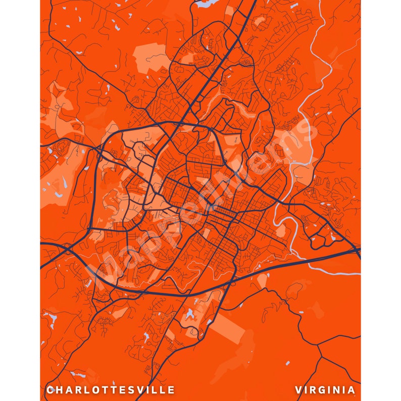 UVA Charlottesville Map Prints | Set of University of Virginia Map ...