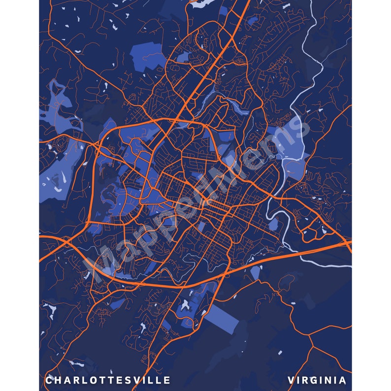 UVA Charlottesville Map Prints | Set of University of Virginia Map ...