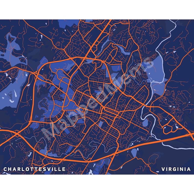 UVA Charlottesville Map Prints | Set of University of Virginia Map ...