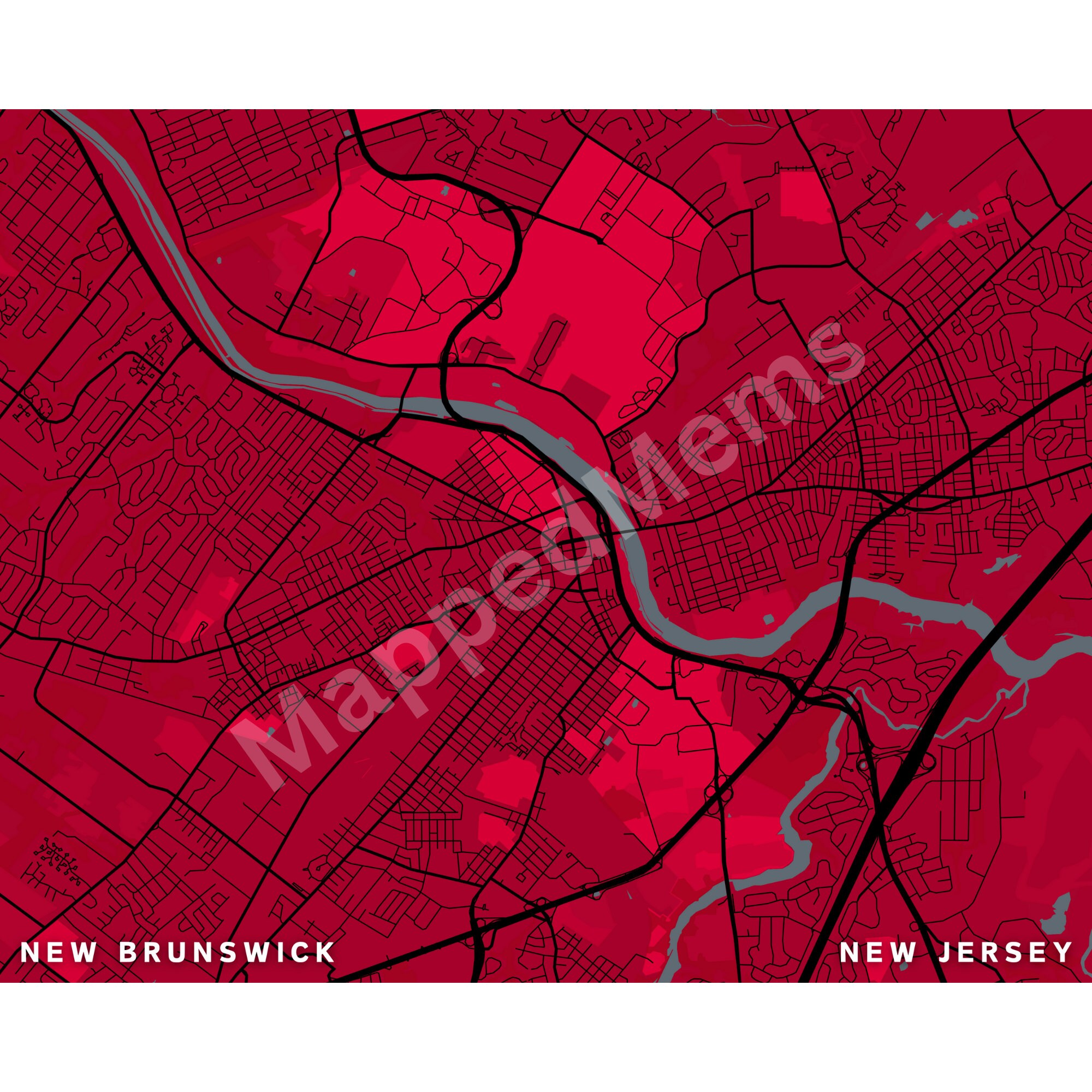 Rutgers Map Prints 4 New Brunswick Map Posters New Brunswick NJ Road ...