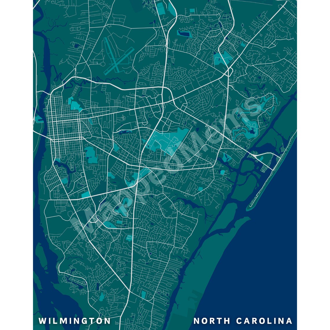 Wilmington NC Map Prints | 4 UNCW Map Posters | Wilmington North ...