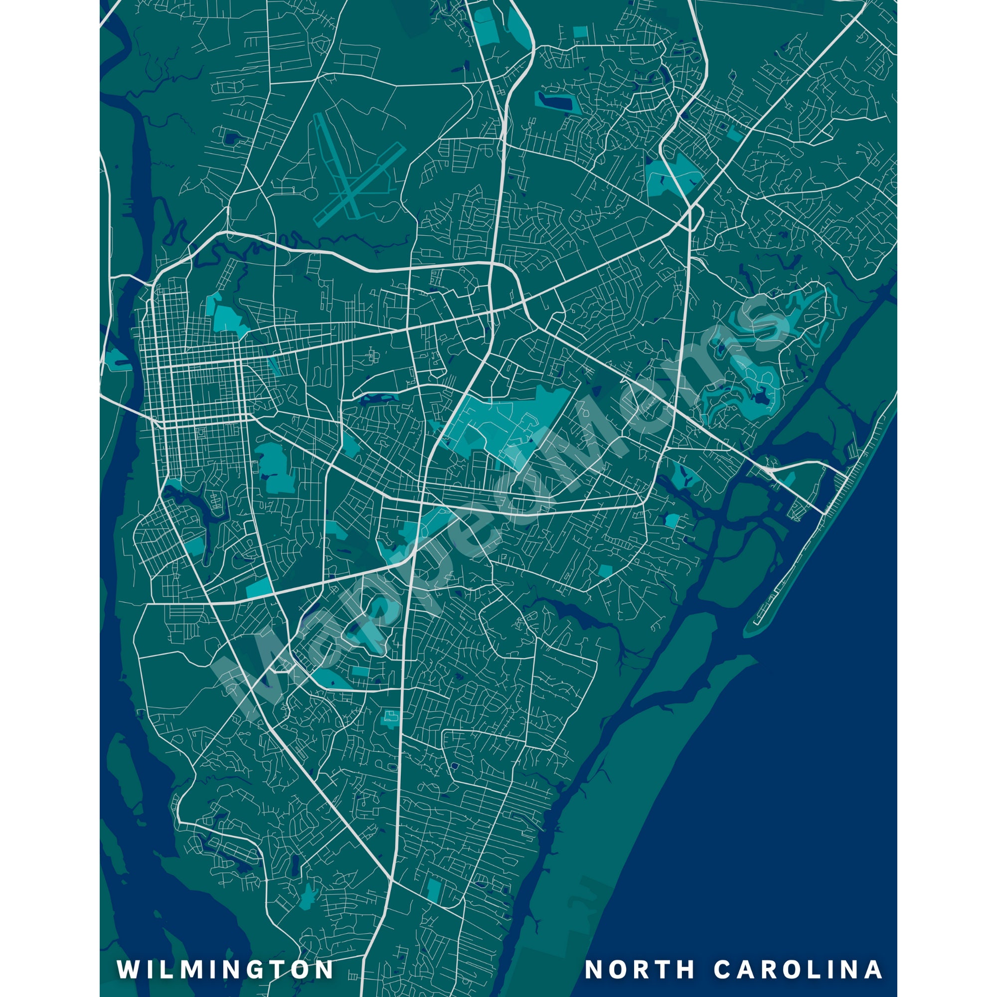 Wilmington NC Map Prints | 4 UNCW Map Posters | Wilmington North ...