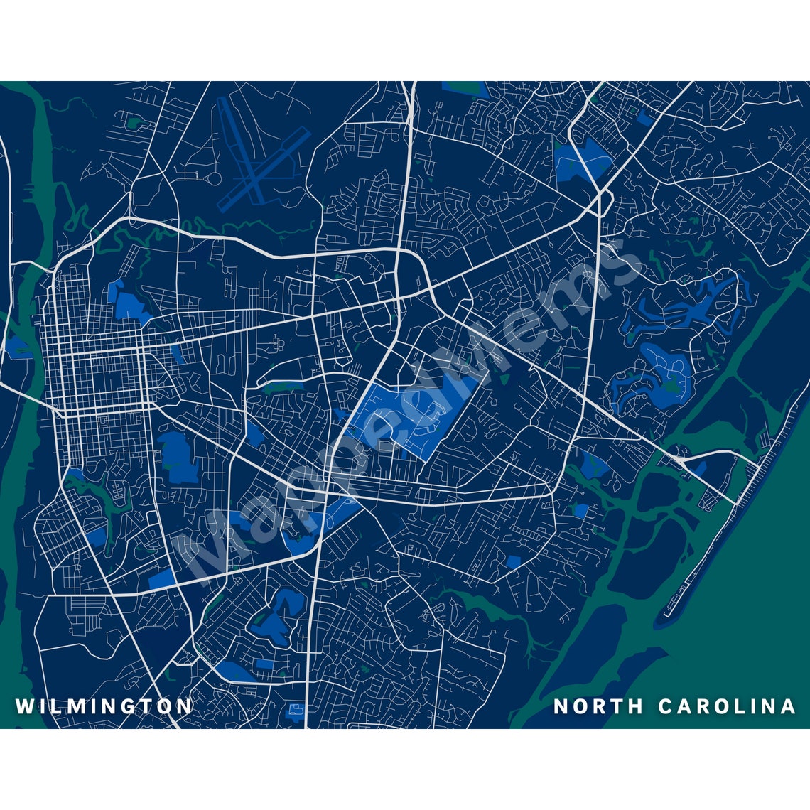 Wilmington NC Map Prints | 4 UNCW Map Posters | Wilmington North ...
