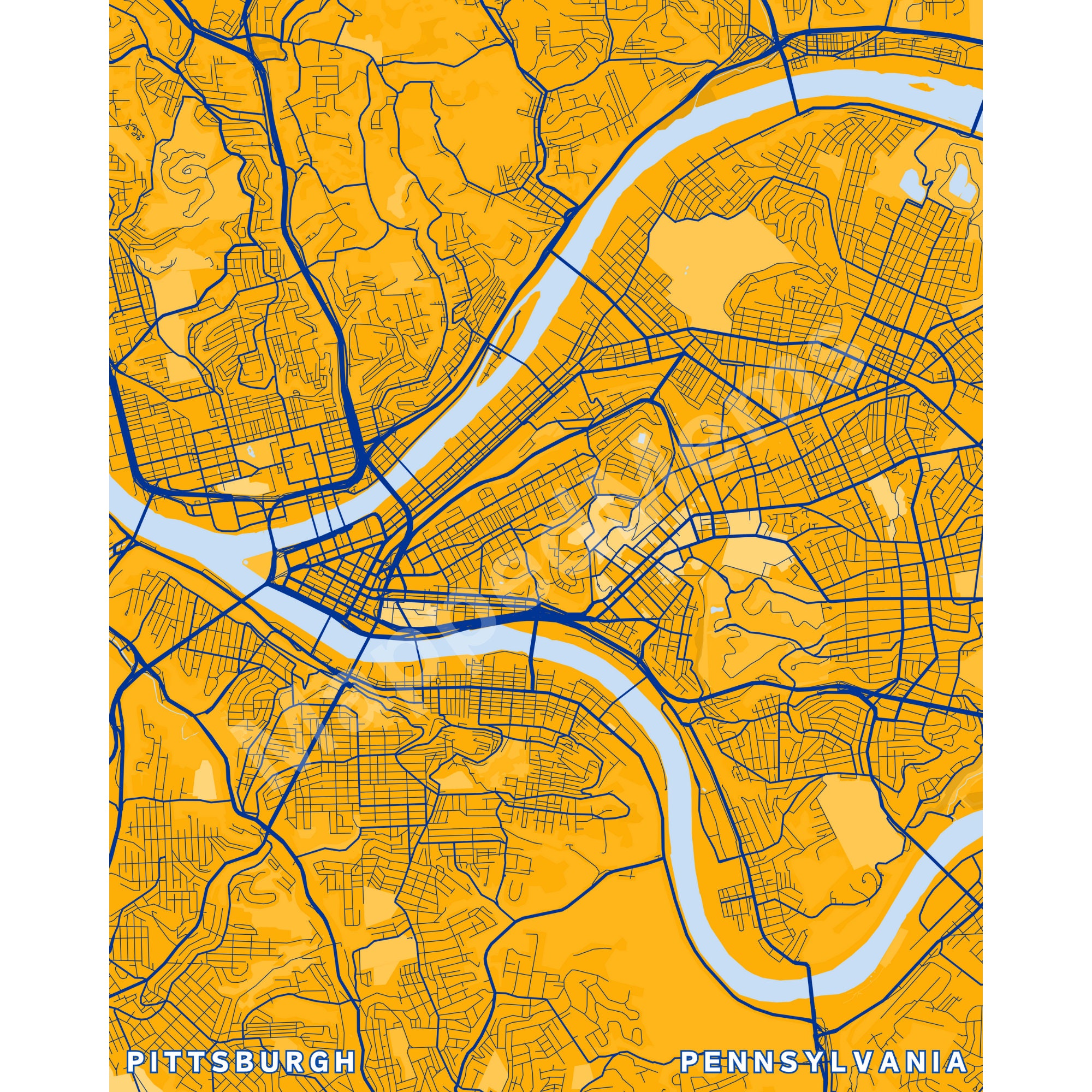 PITT Map Prints | 4 Pittsburgh Pennsylvania Map Posters | University of ...