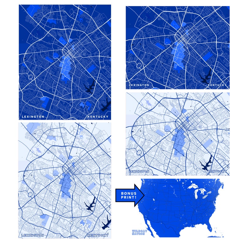 University of Kentucky Map Prints Blue and White 4 Lexington Kentucky ...