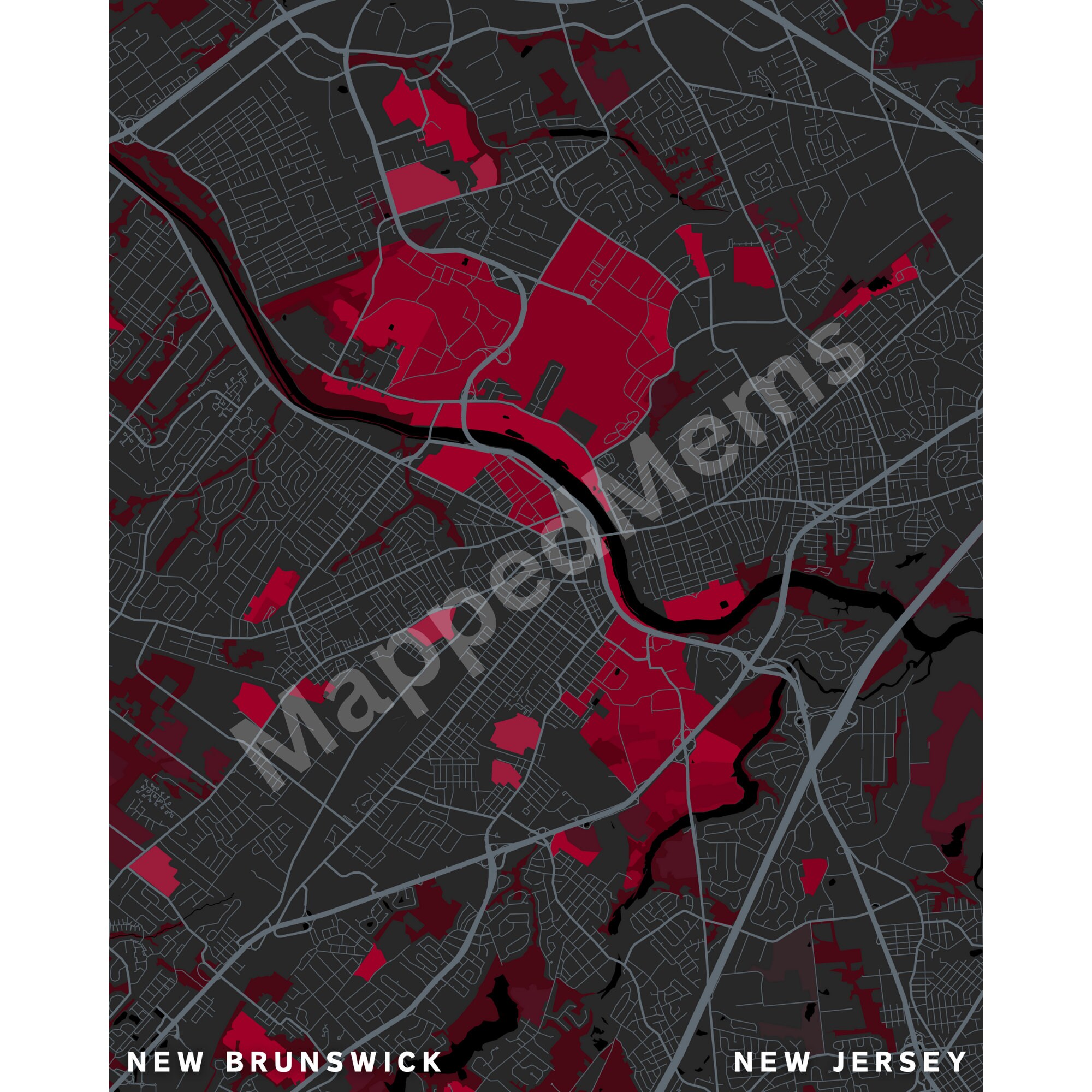 Rutgers Map Prints 4 New Brunswick Map Posters New Brunswick NJ Road ...