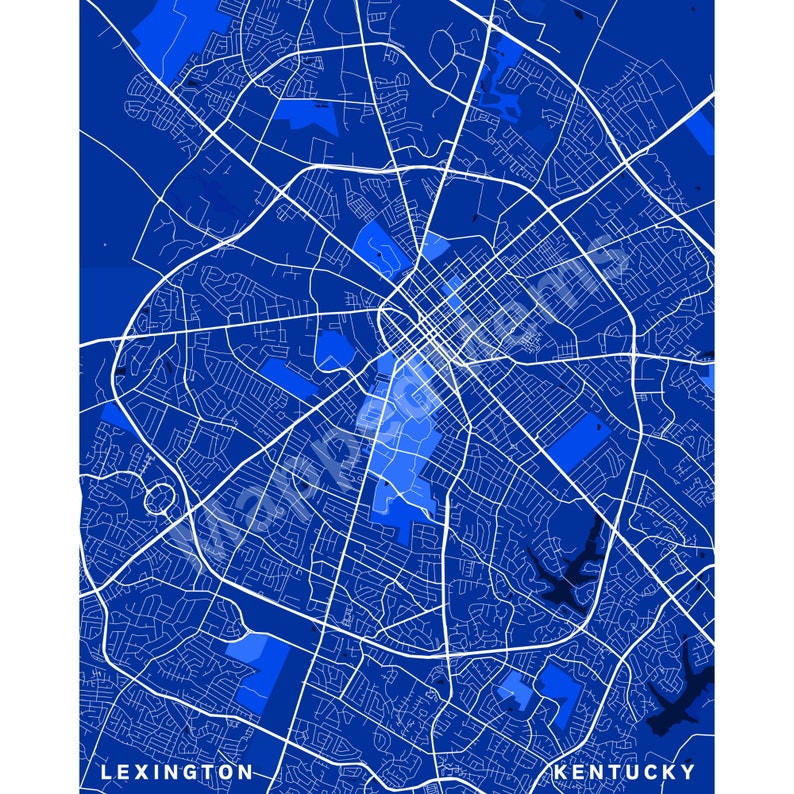 University of Kentucky Map Prints Blue and White 4 Lexington Kentucky ...
