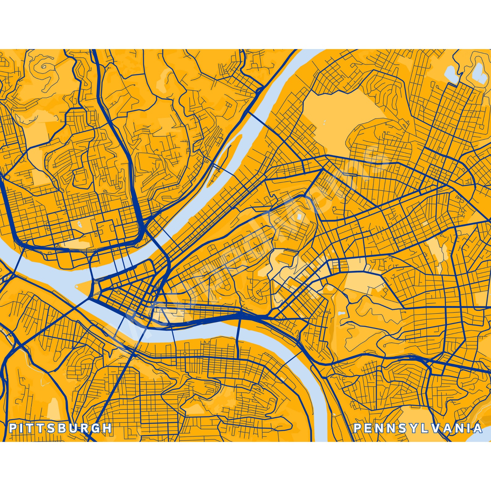 PITT Map Prints | 4 Pittsburgh Pennsylvania Map Posters | University of ...